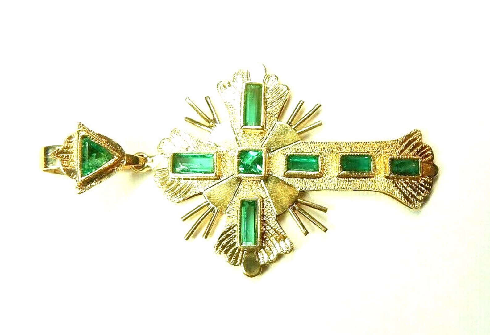 Colombian Emerald Cross Pendant 3.00 Cts 18K Yellow Gold Antique Style ...