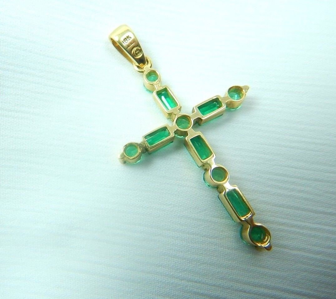 Colombian Emerald Cross Pendant 2.53 TCW 18K Yellow Gold Fine | Etsy