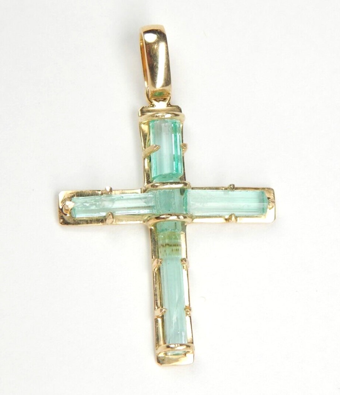 Colombian Emerald Cross Pendant 3.90 Cts 18K Yellow Gold Chakra Jewelry ...