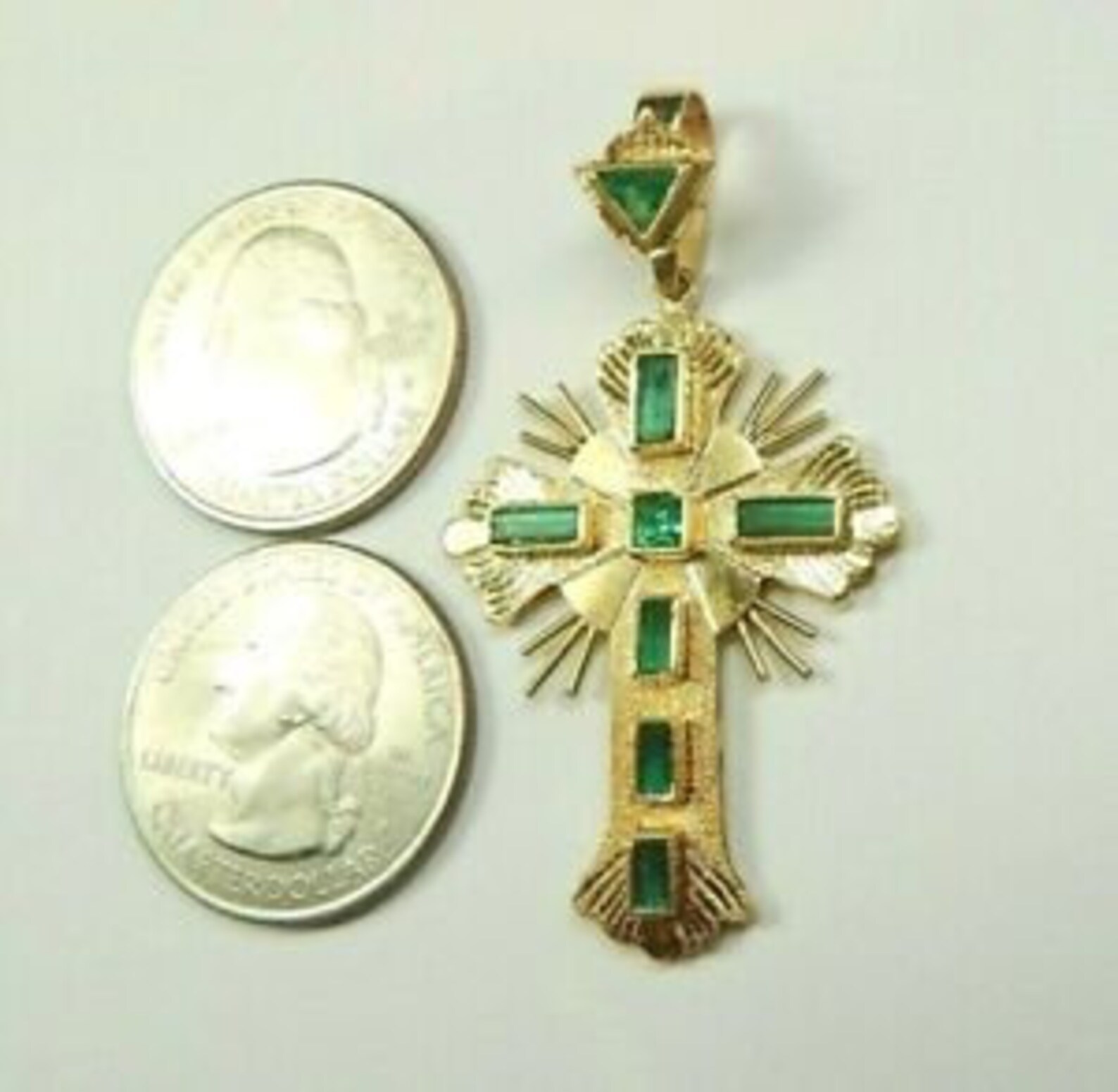 Colombian Emerald Cross Pendant 3.00 Cts 18K Yellow Gold Antique Style ...