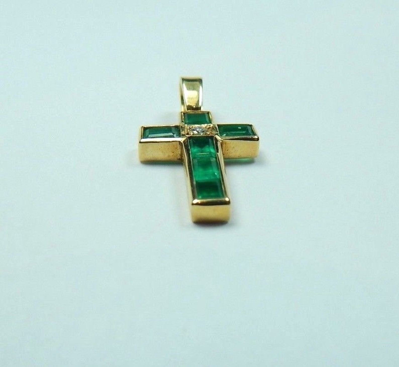 Colombian Emerald Cross Pendant 1.52 Dia .05 Cts 18K Yellow - Etsy