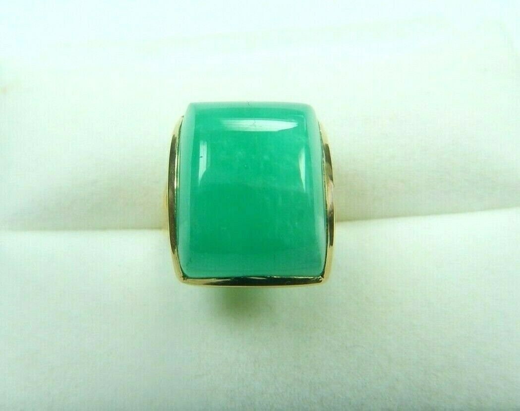 Colombian Cabochon Emerald Ring 38.00 Cts Square Cut 18K Gold F. Size ...