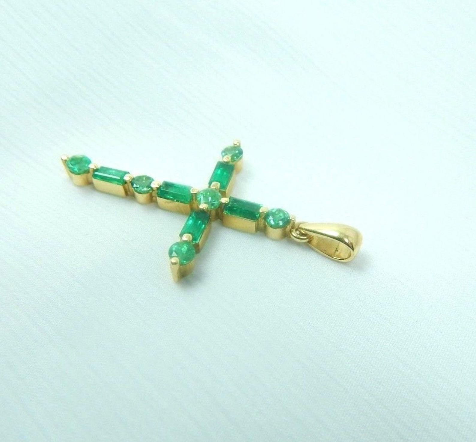 Colombian Emerald Cross Pendant 2.53 TCW 18K Yellow Gold Fine | Etsy