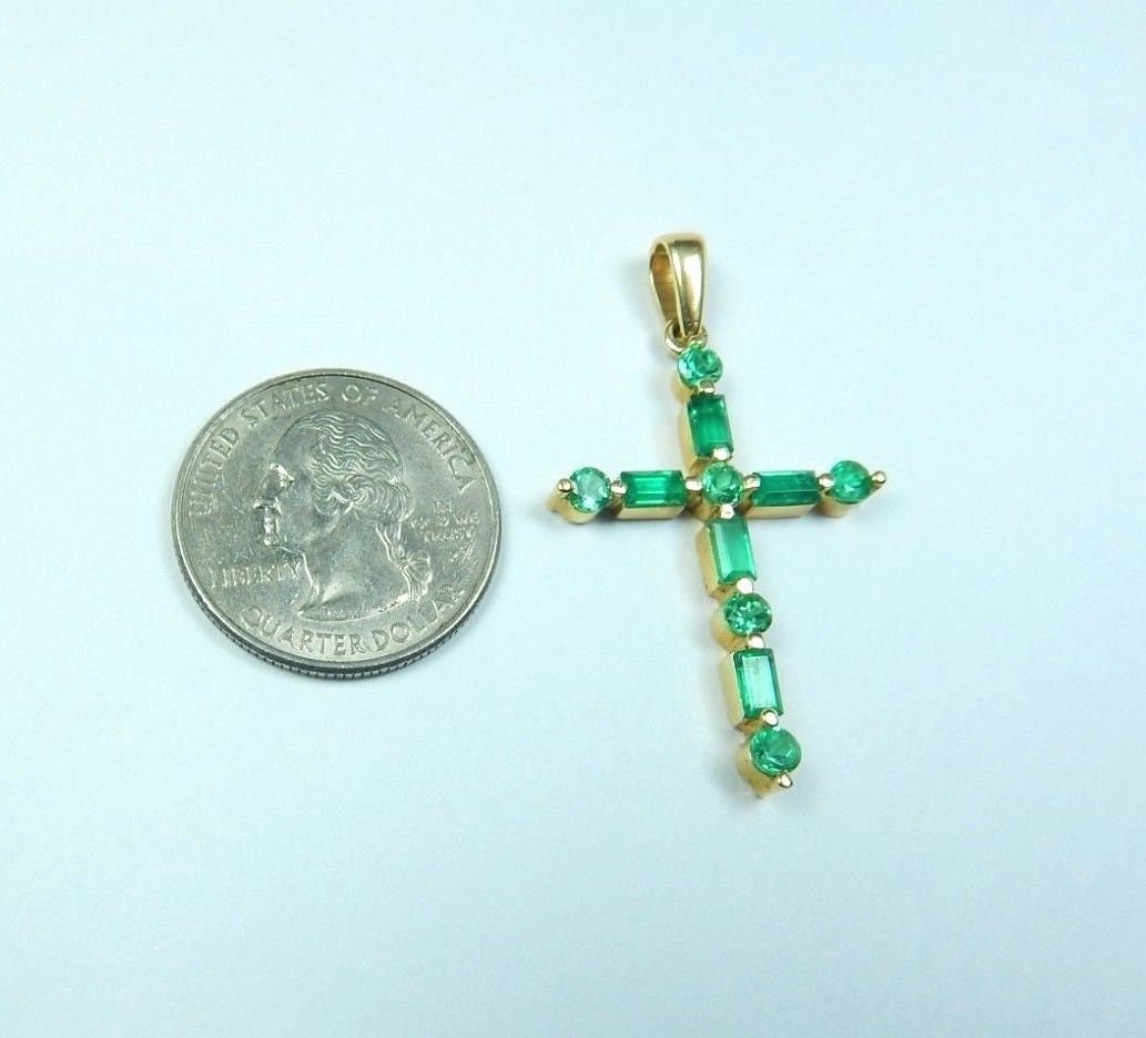 Colombian Emerald Cross Pendant 2.53 TCW 18K Yellow Gold Fine | Etsy