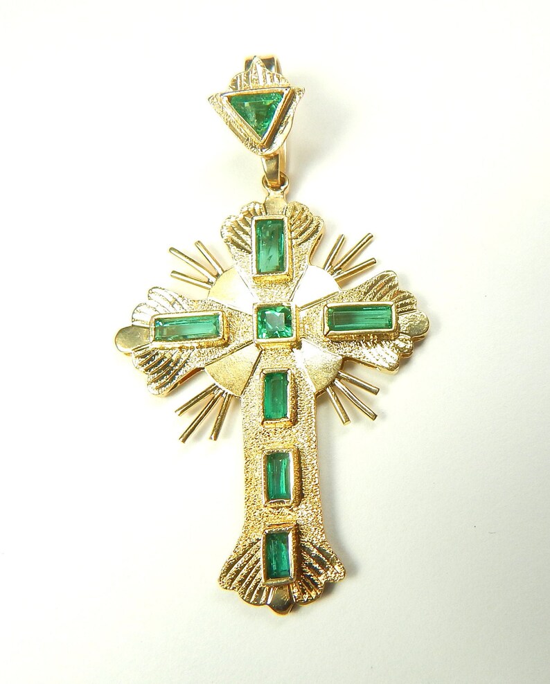 Colombian Emerald Cross Pendant 3.00 Cts 18K Yellow Gold | Etsy