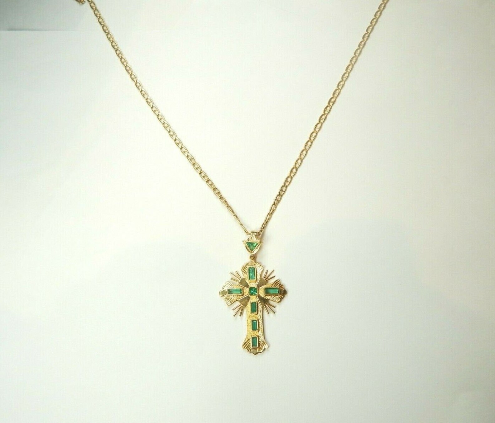 Colombian Emerald Cross Pendant 3.00 Cts 18K Yellow Gold Antique Style ...