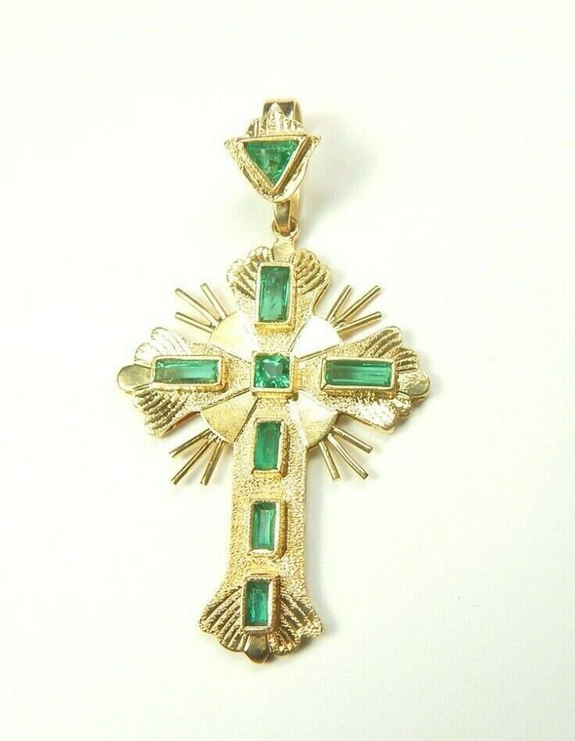 Colombian Emerald Cross Pendant 3.00 Cts 18K Yellow Gold Antique Style ...