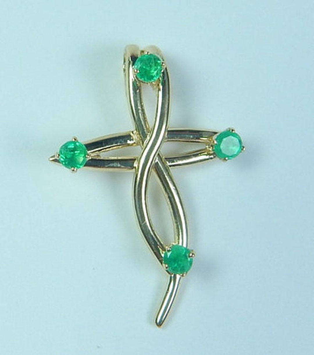 Colombian Emerald Cross Pendant Round 0.48 Ct 14K Yellow Gold Fine ...