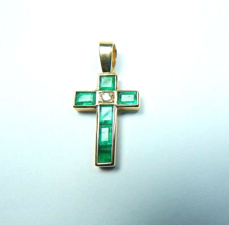 Colombian Emerald Cross Pendant 1.52 Dia .05 Cts 18K Yellow - Etsy