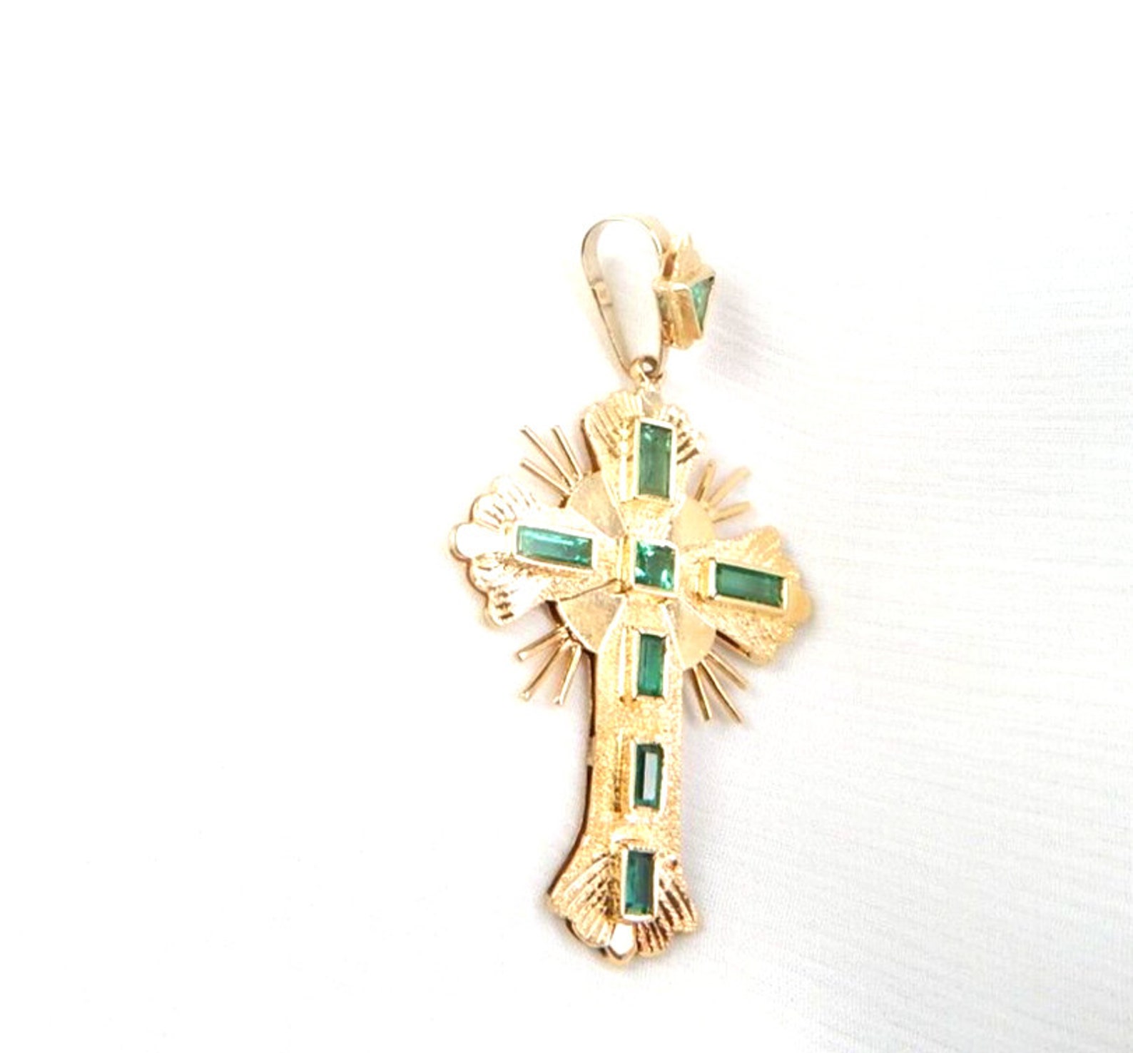 Colombian Emerald Cross Pendant 3.00 Cts 18K Yellow Gold Antique Style ...