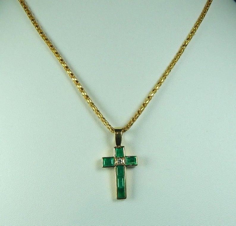 Colombian Emerald Cross Pendant 1.52 Dia .05 Cts 18K Yellow - Etsy