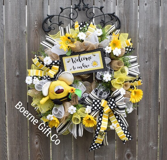 Wreaths Bumble Bee Wreath,Ribbon Wrapped Wreath,Summer Wreaths ...
