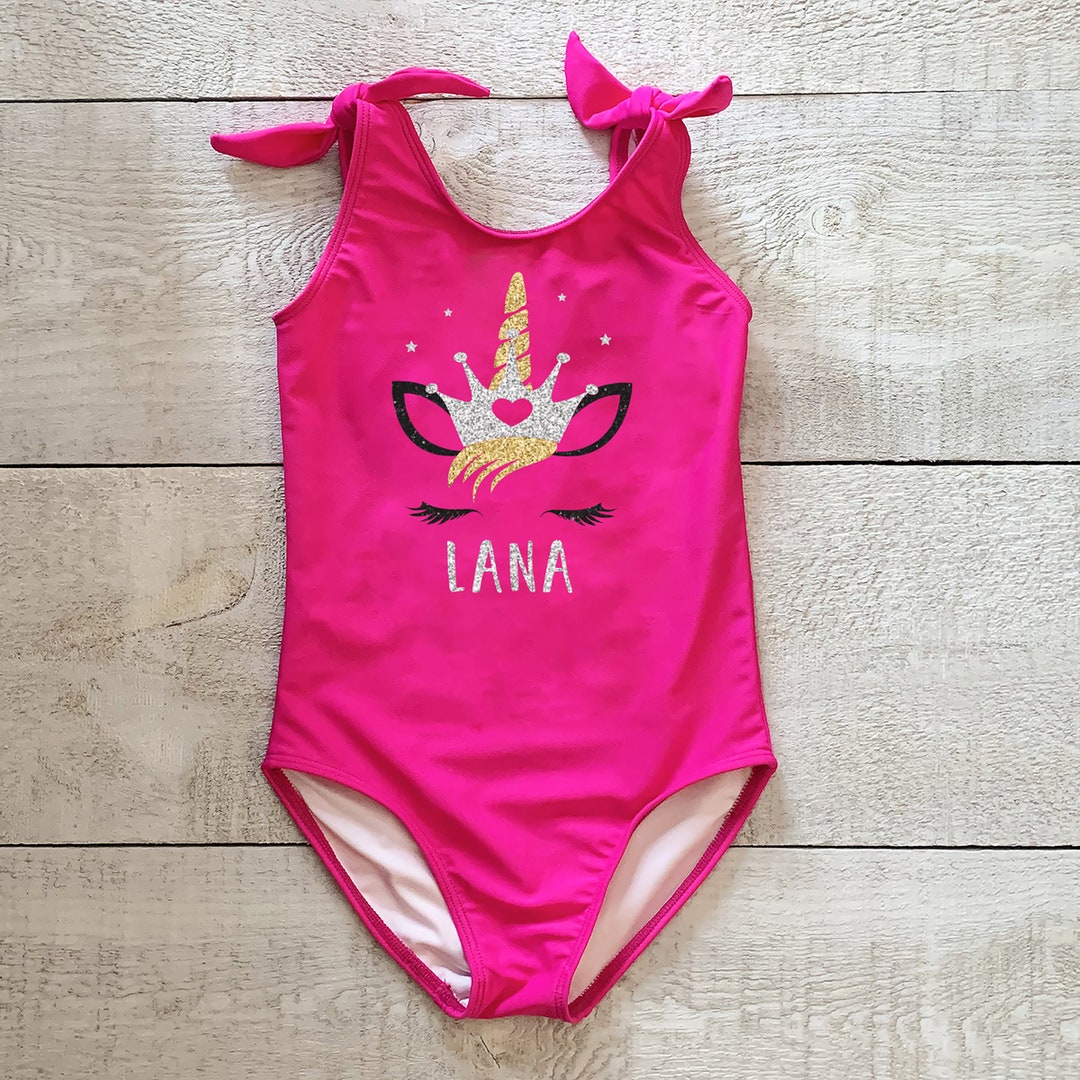 Personalized Unicorn Girl Swimsuit Swimwear With Glitter - Etsy