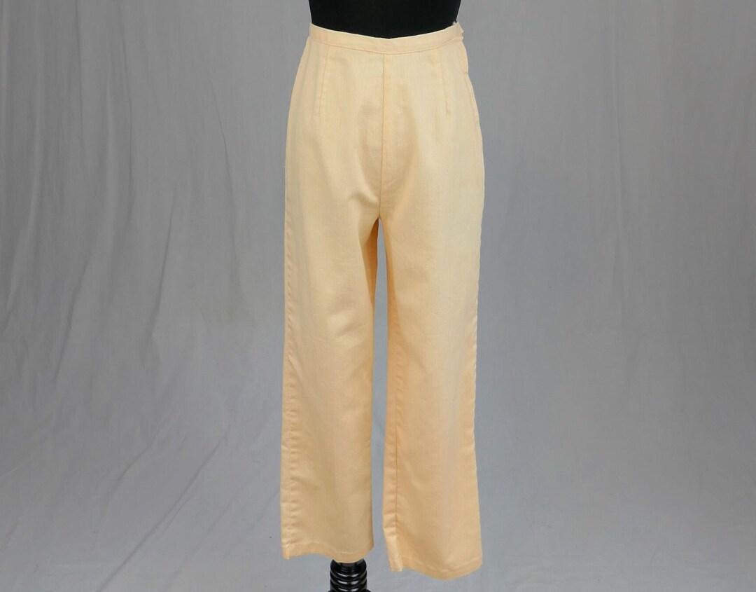 60s Light Yellow Pants - 25" Waist - Straight Leg High Rise Waisted ...