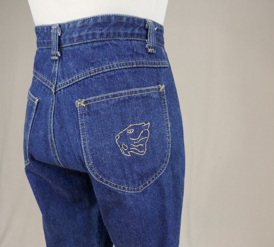 80s Sabertooth Tiger Jeans - 28" Waist - Embroidered Pockets - High ...