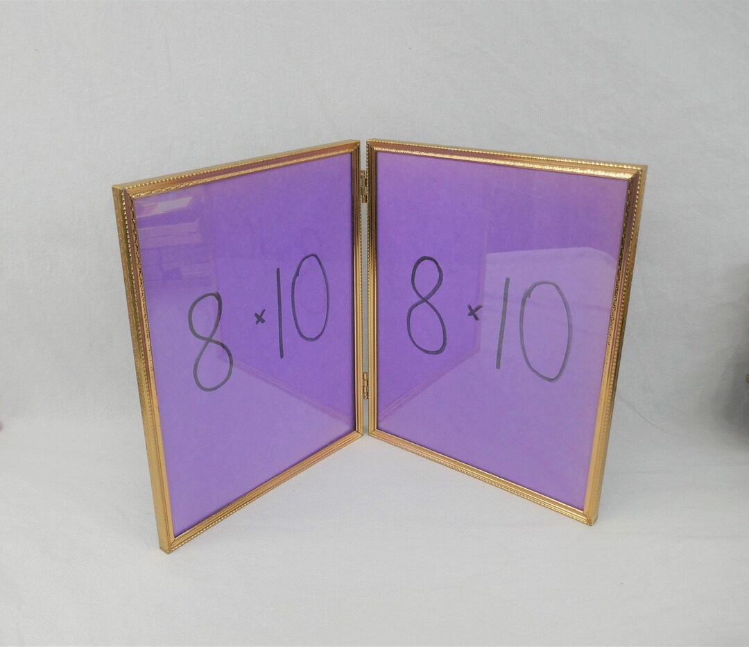 Vintage Hinged Double Picture Frame - Gold Tone Metal W/ Glass - Holds ...