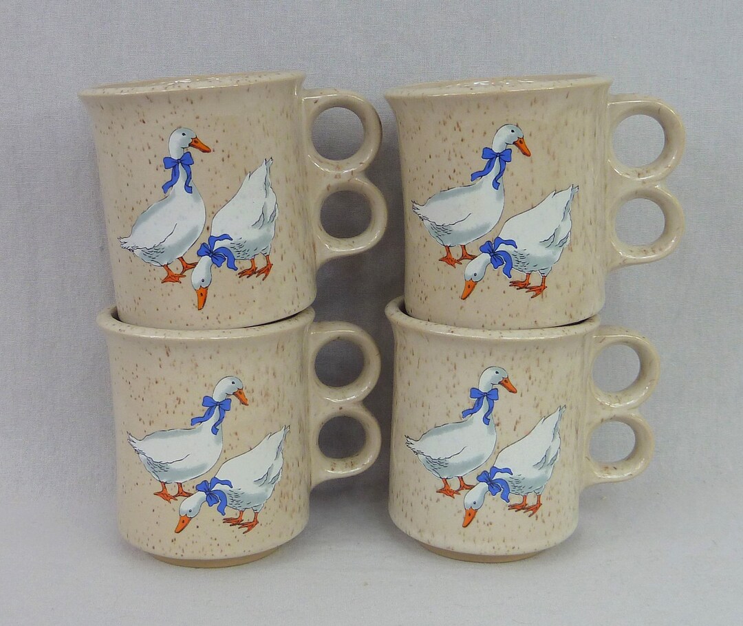 80s Country Ducks Coffee Mugs Set of 4 Cups Brown White Orange Blue ...