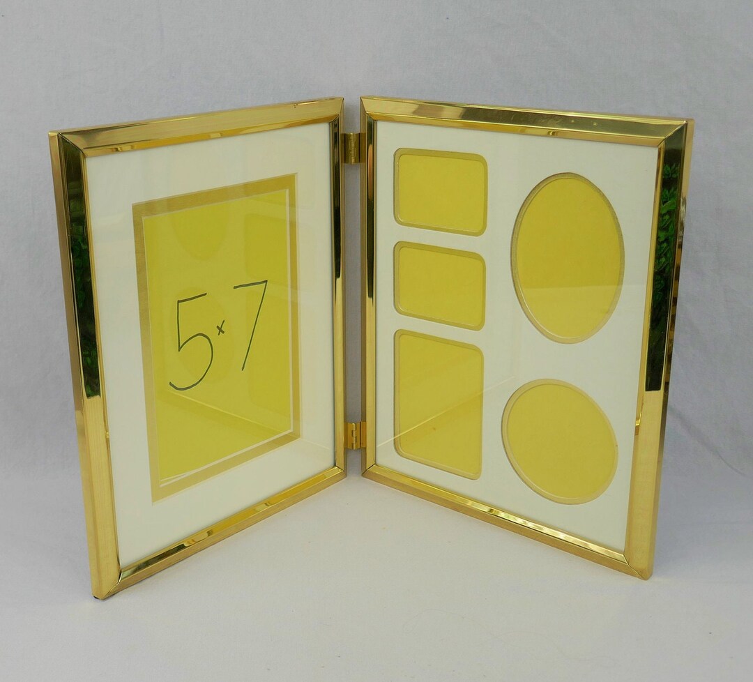 Vintage Hinged Collage Double Picture Frame Goldtone Metal Double Mat ...