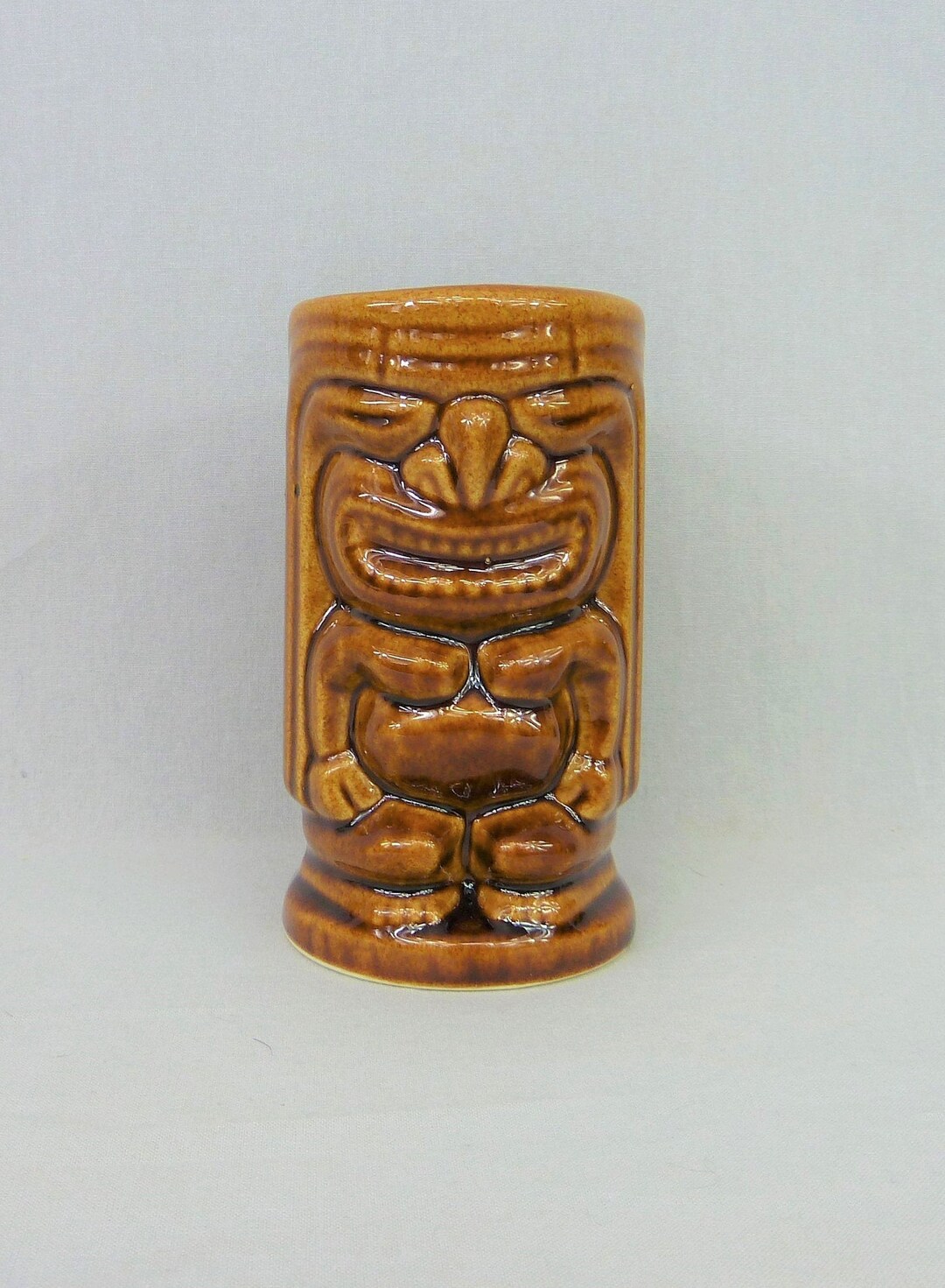 Vintage Small Tiki Vase - Brown Glazed Ceramic Mug Glass - Polynesian ...