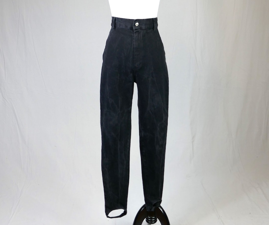 80s Stretch Stirrup Jeans - 27" Waist - Faded Black - High Rise Waisted ...