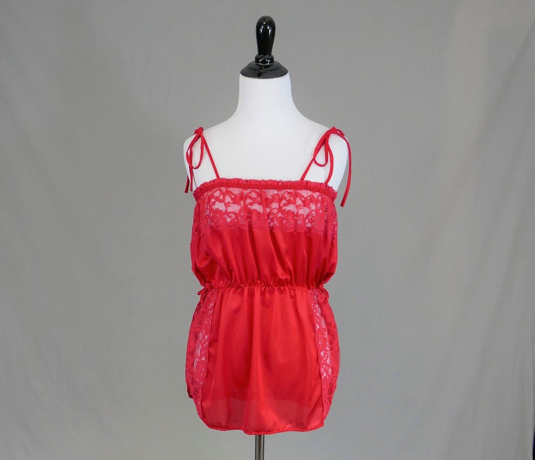 80s Red Lingerie Top - Sheer Lace Trim - Sears - Vintage 1980s - L - Etsy