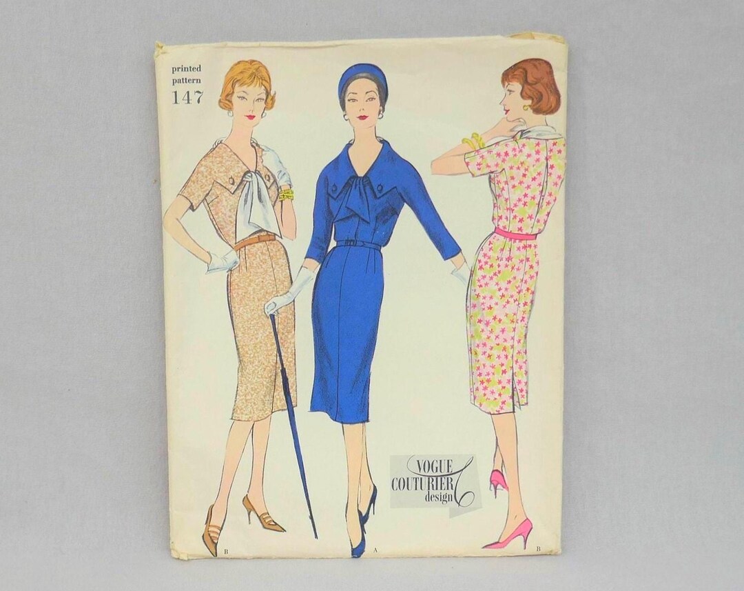 1958 Pattern - One Piece Dress - Vogue Couturier Design Printed 147 ...