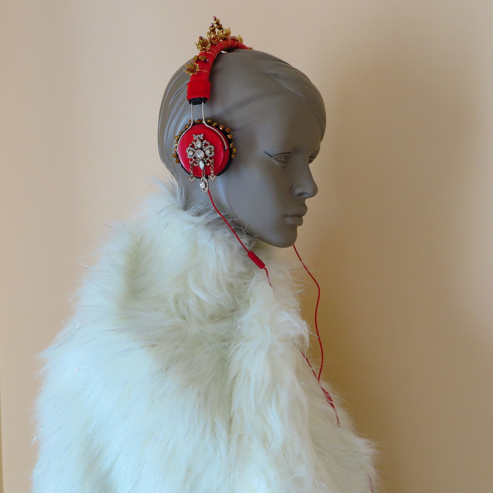 EMBELLISHED BLING HEADPHONE Dj Headphones Swarovski Tiara Crystal Crown ...