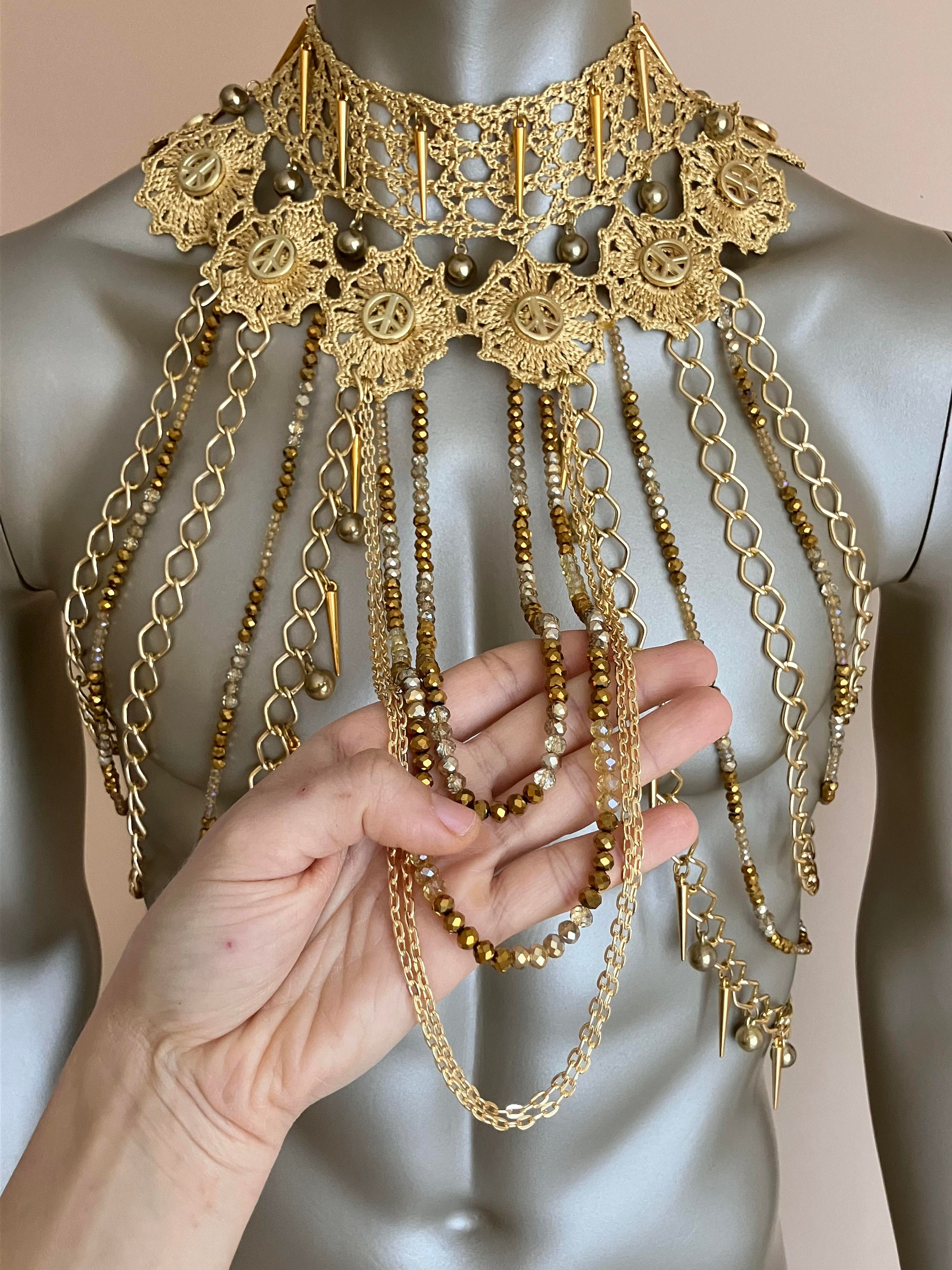 Gold Sexy Crystal Chain Harness for Men and Women/shoulder Harness ...