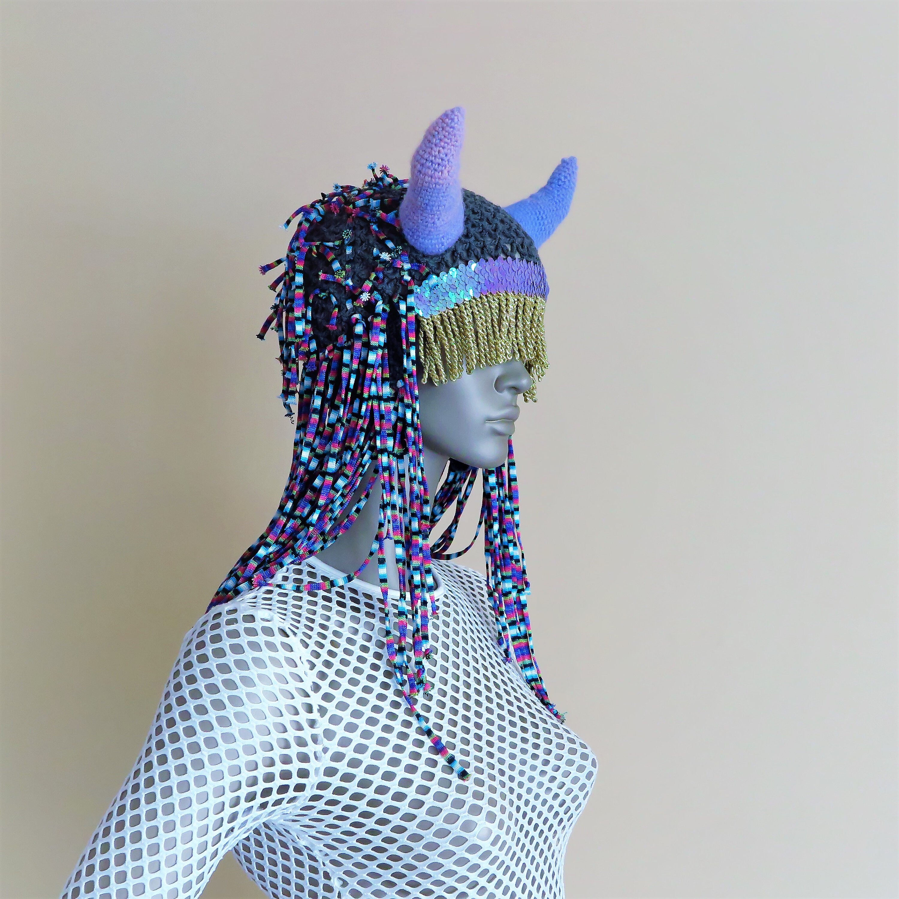Shaman Headdress Horn Shaman Hat Burning Hat for Man Woman Burning Rave ...