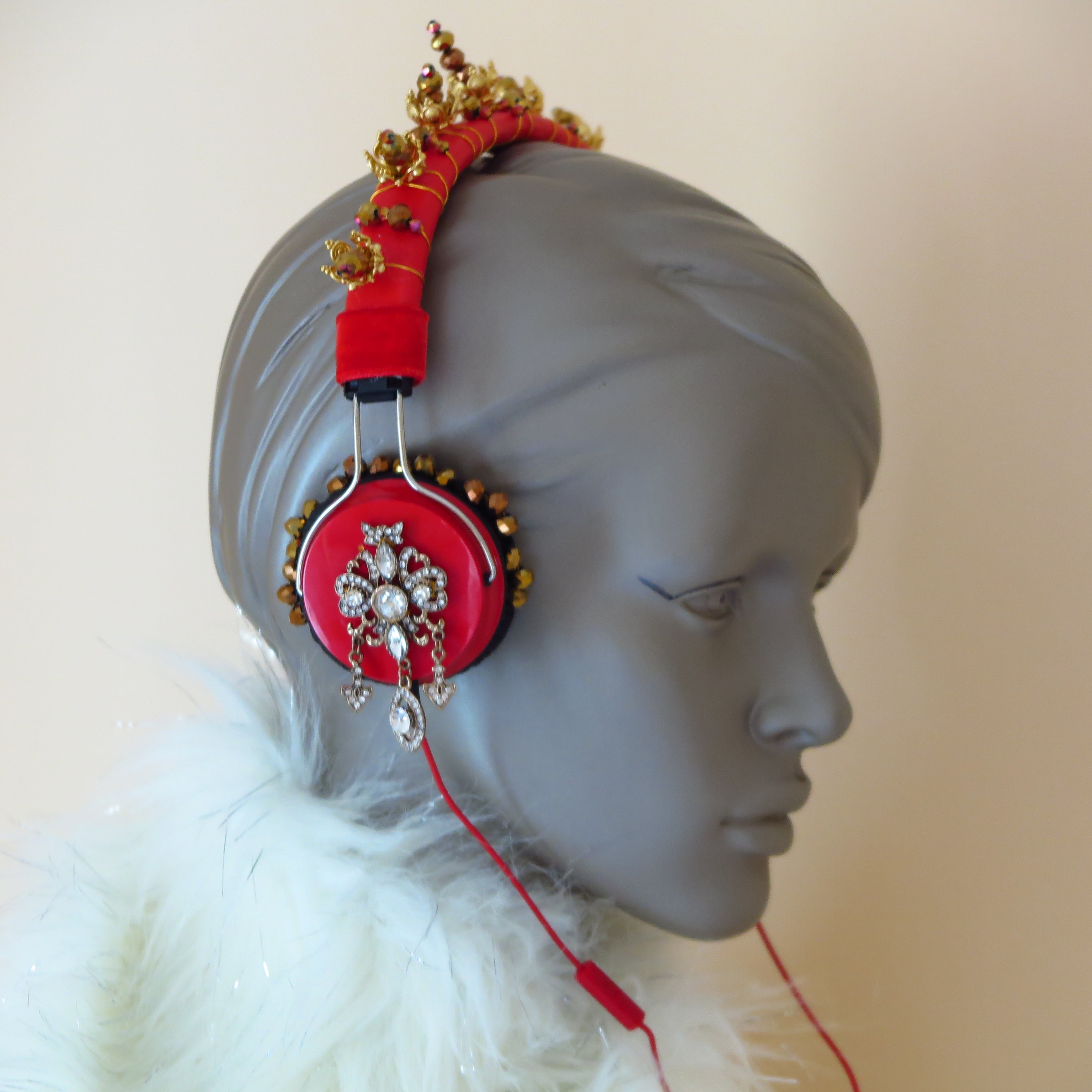 EMBELLISHED BLING HEADPHONE Dj Headphones Swarovski Tiara Crystal Crown ...