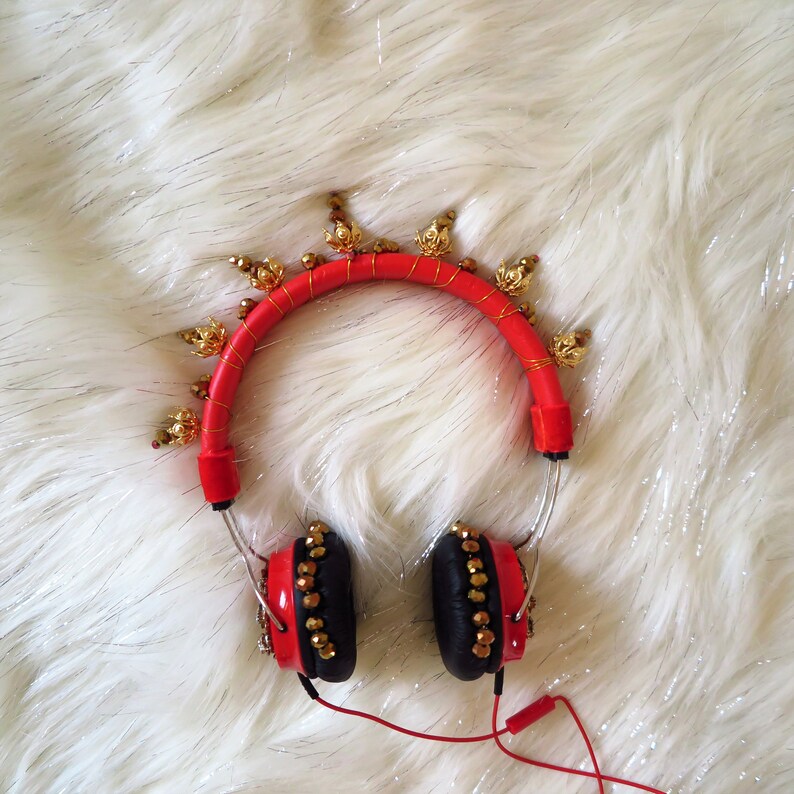EMBELLISHED BLING HEADPHONE Dj Headphones Swarovski Tiara Crystal Crown ...