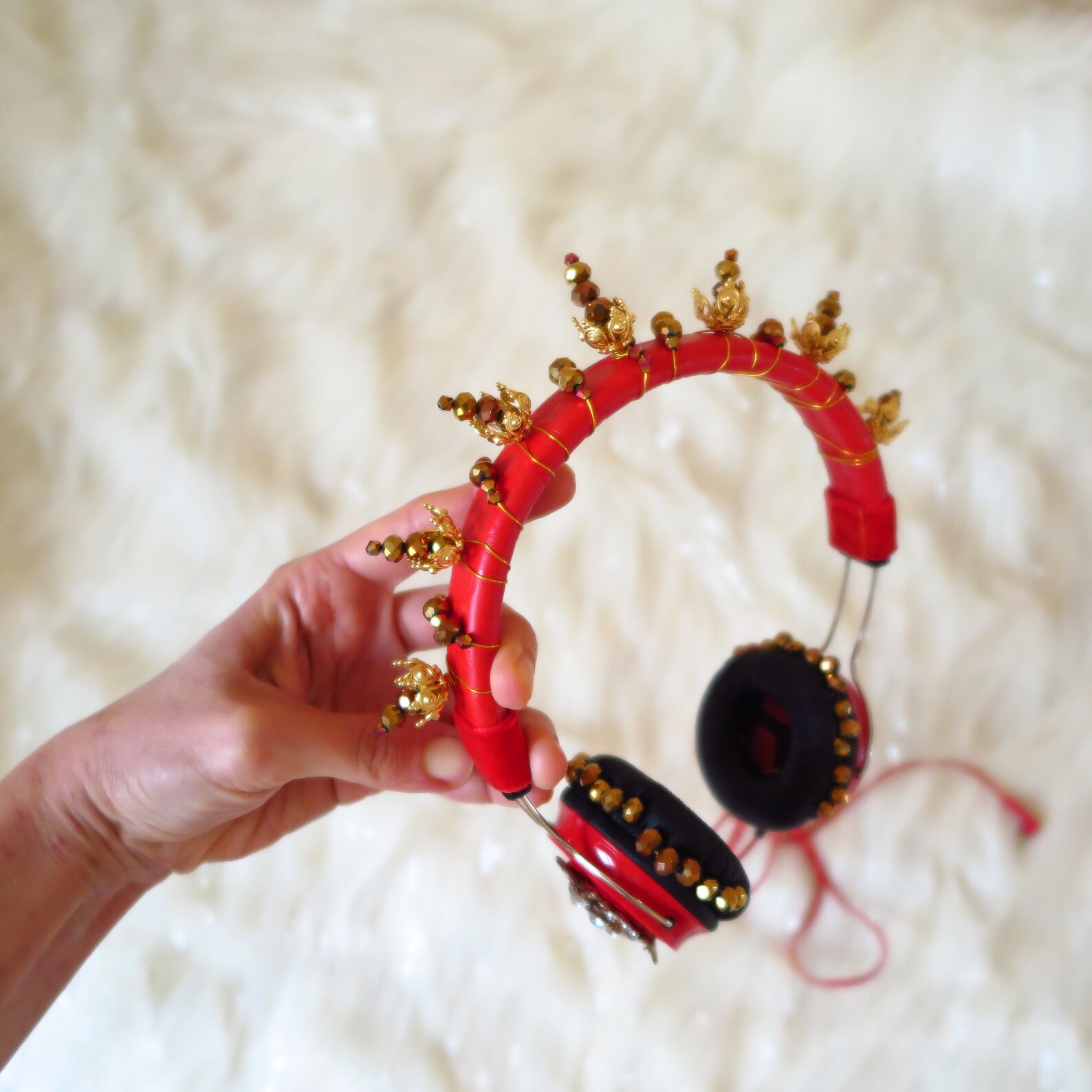 EMBELLISHED BLING HEADPHONE Dj Headphones Swarovski Tiara Crystal Crown ...