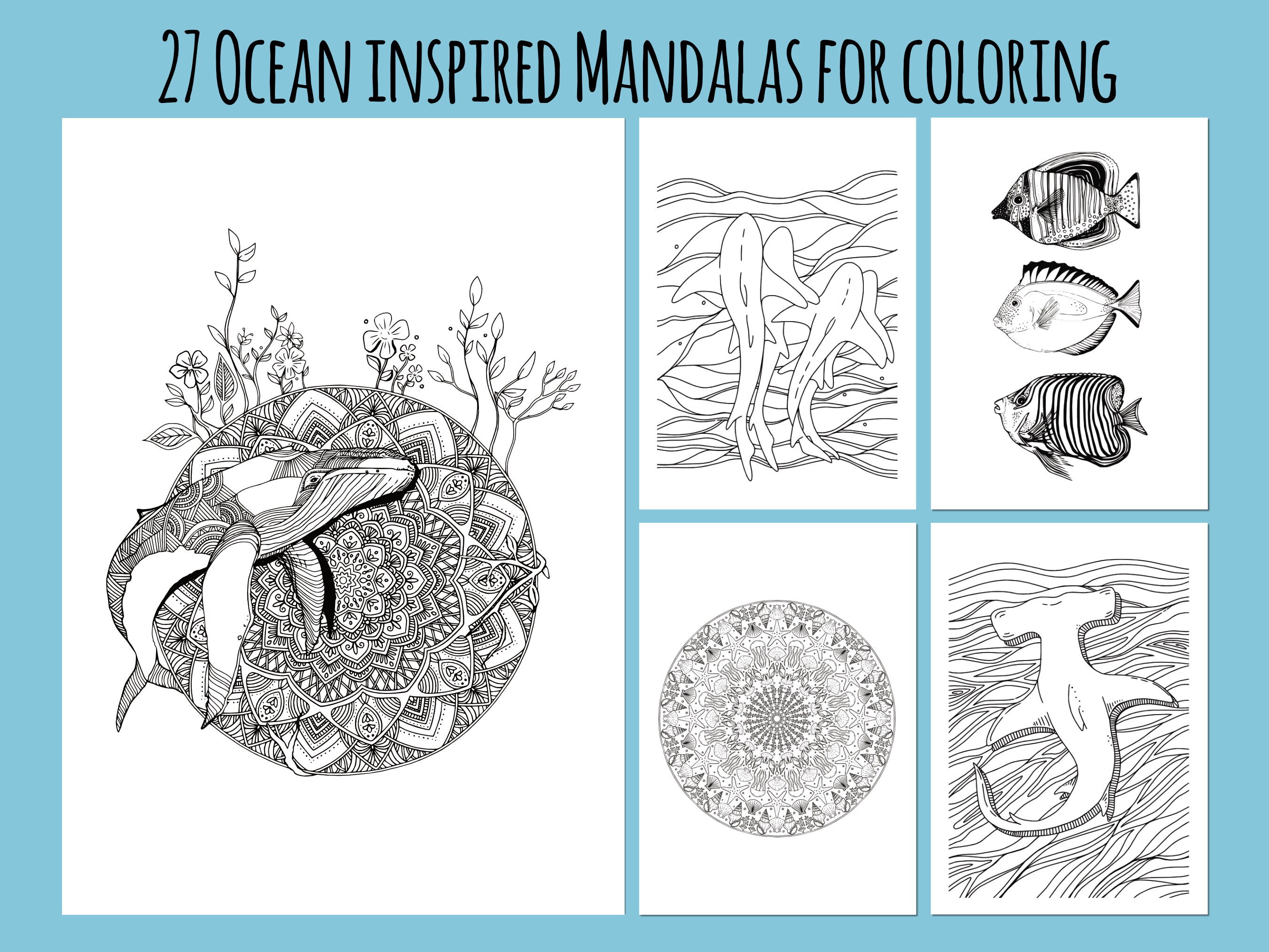 The Ocean and Mandalas Coloring Book for Kids and Adults - 27 Designs ...