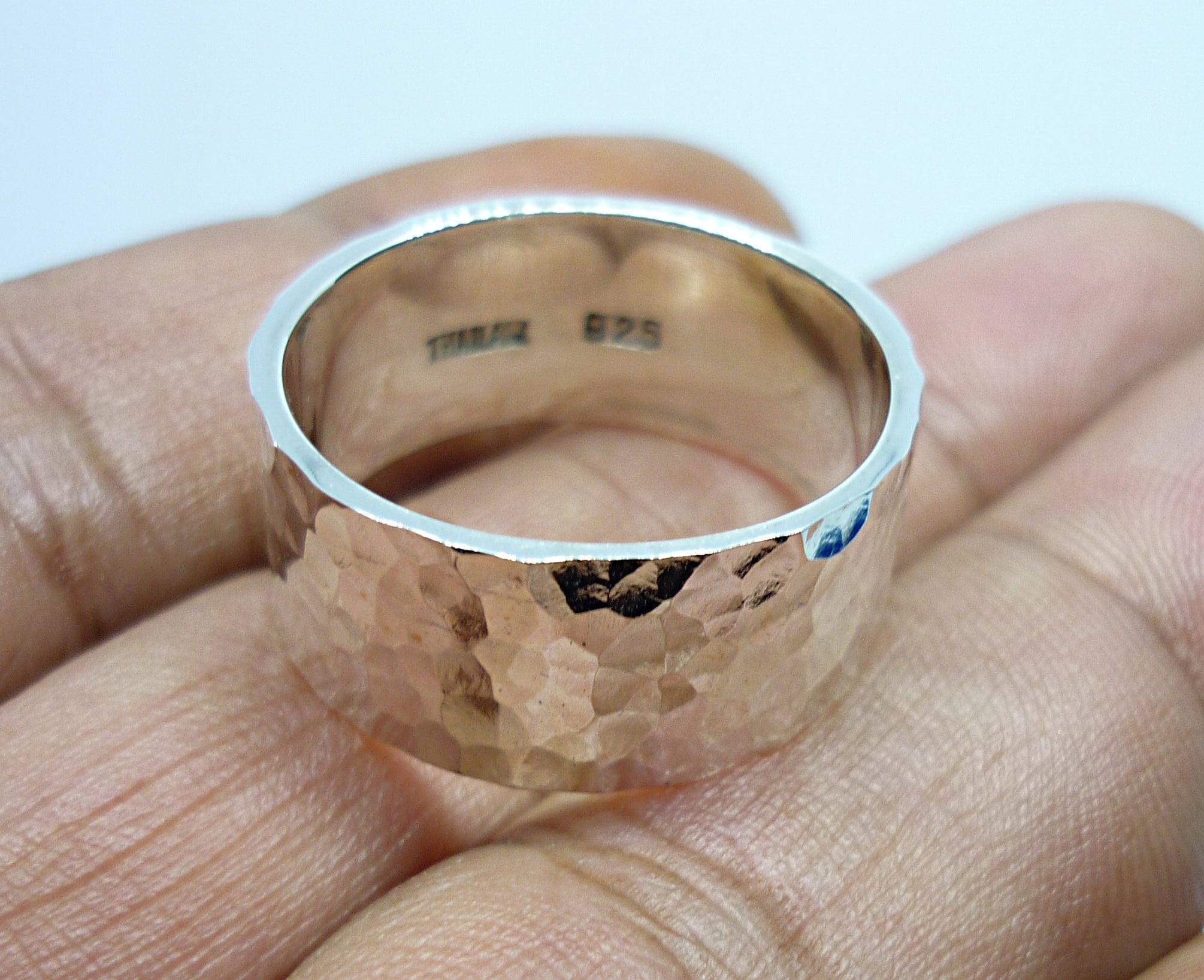 Silver Hammered Ring Width 10 Mm 925 Sterling Silver Handmade Jewelry ...