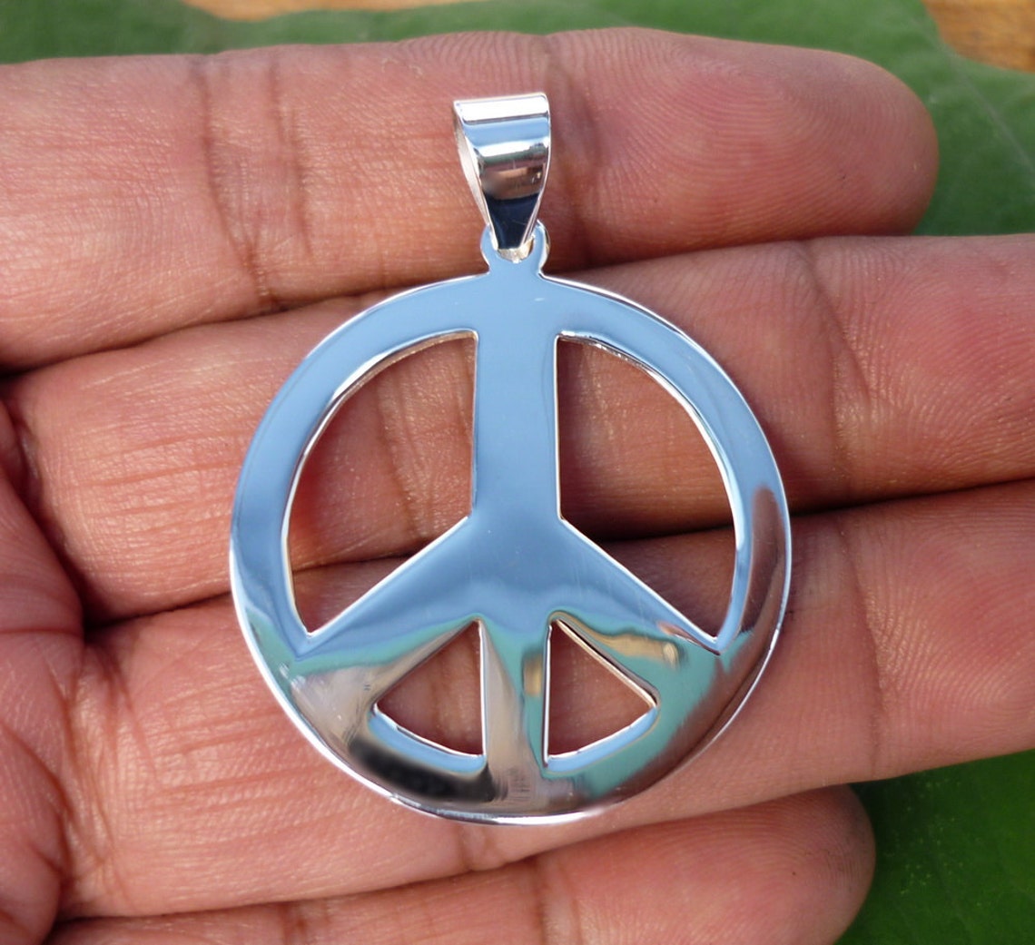Peace Sign Pendant 31 mm Large Sterling silver 925 Peace Sign | Etsy