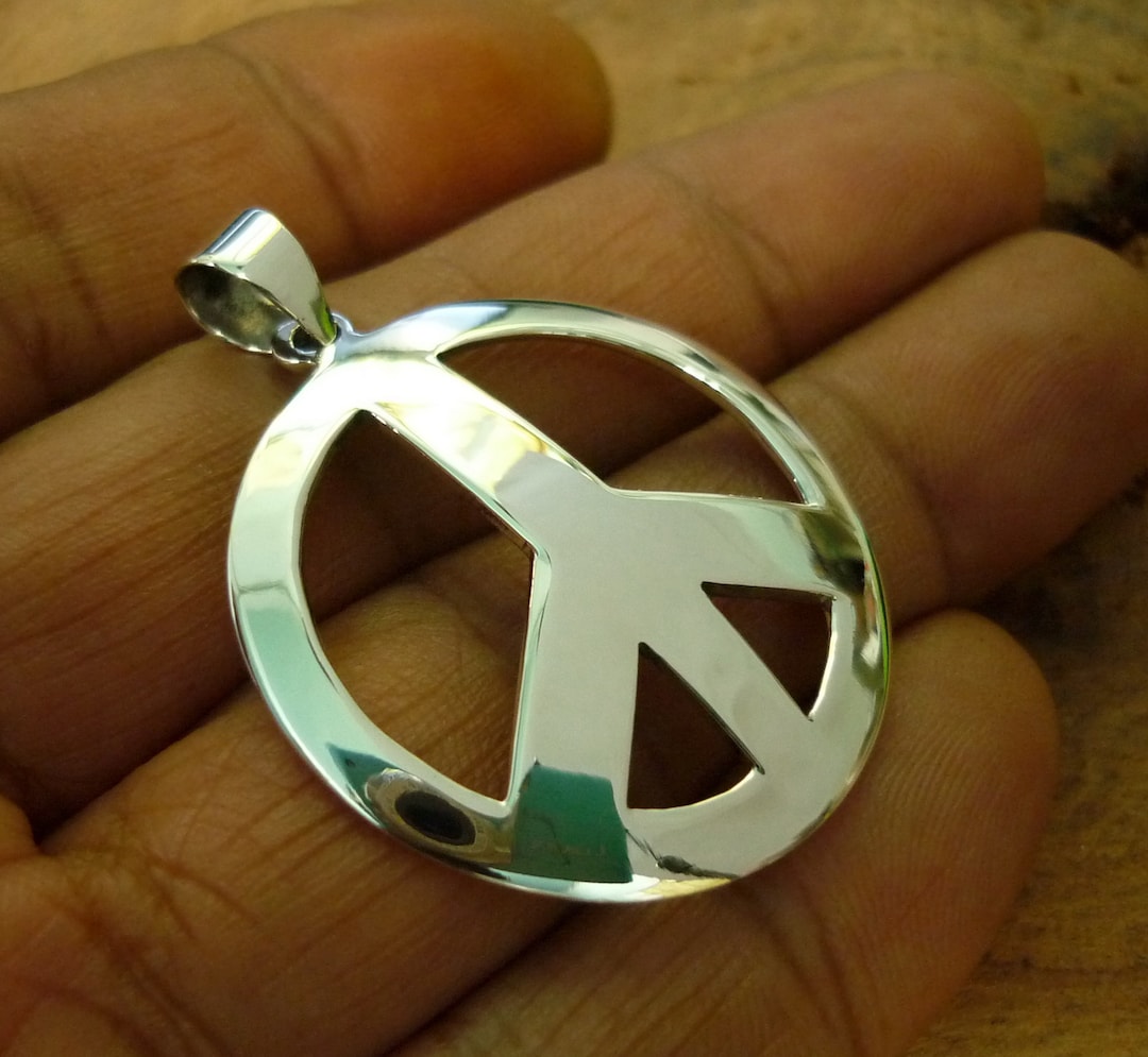 Peace Sign Sterling Silver 925 Large Pendant 31 Mm, Peace Sign Symbol ...