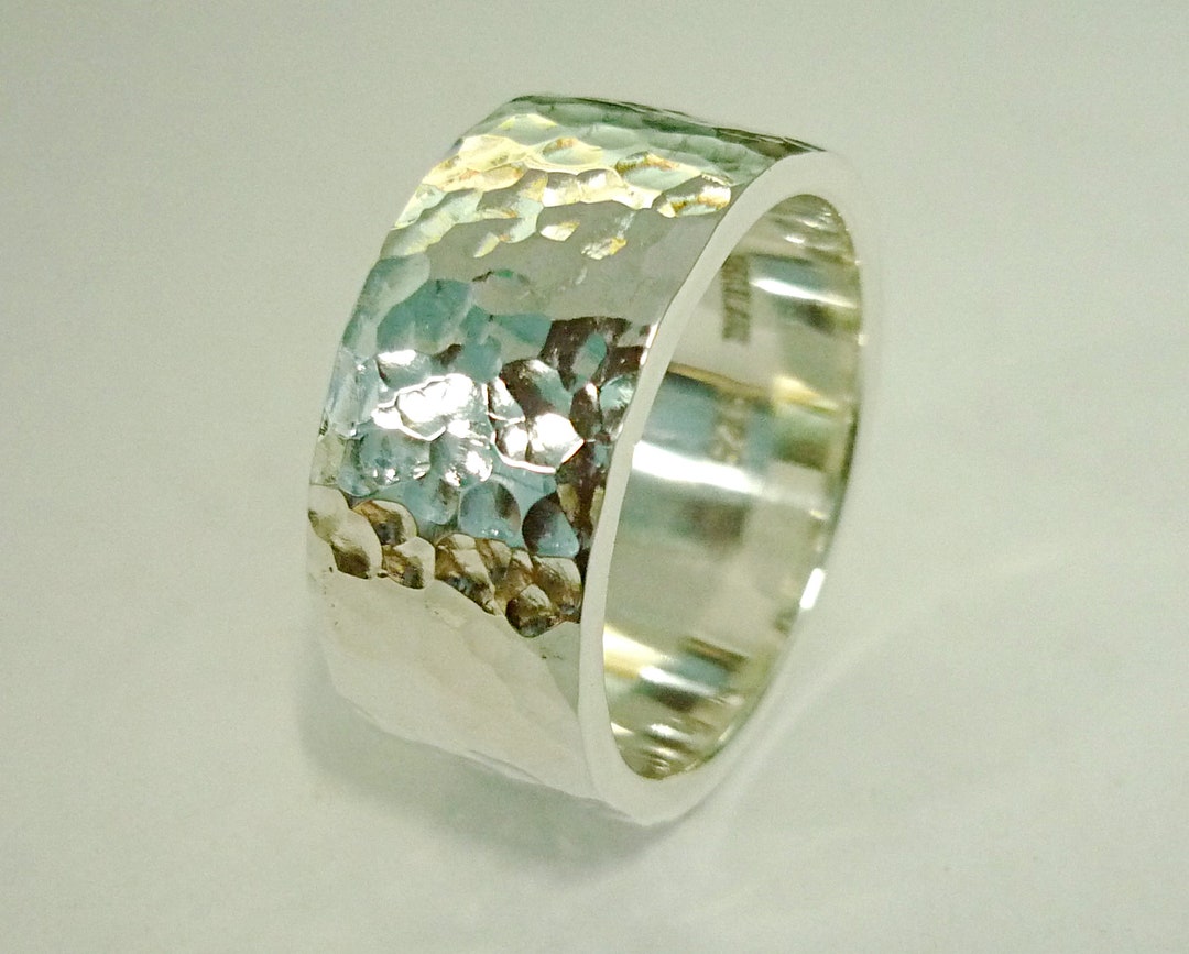 Hammered Ring Wide 10 Mm Thickness 2 Mm 925 Sterling Silver Free ...