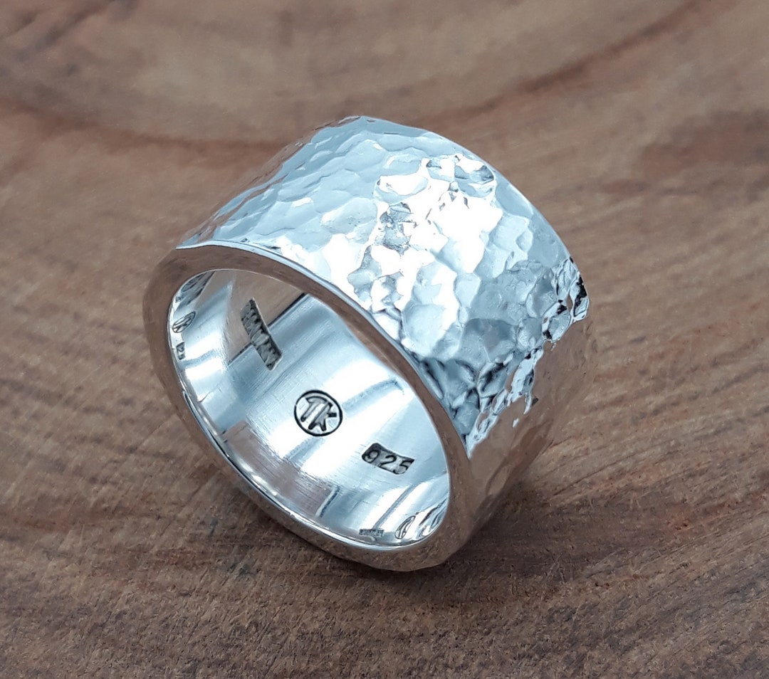 Hammered Sterling Silver Wide Band Ring, Handmade Mens Jewelry - Etsy