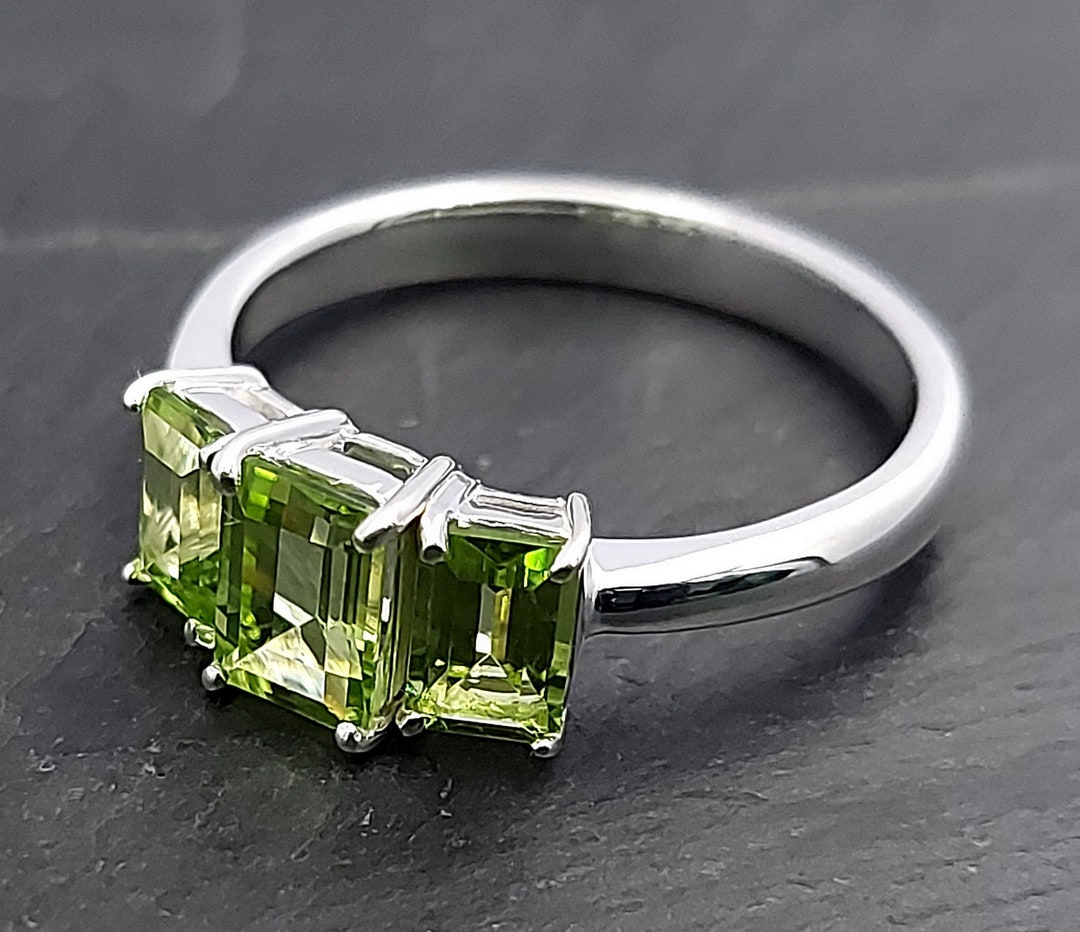 Peridot Ring Sterling Silver, Statement Rings, Three Stone Ring Emerald ...