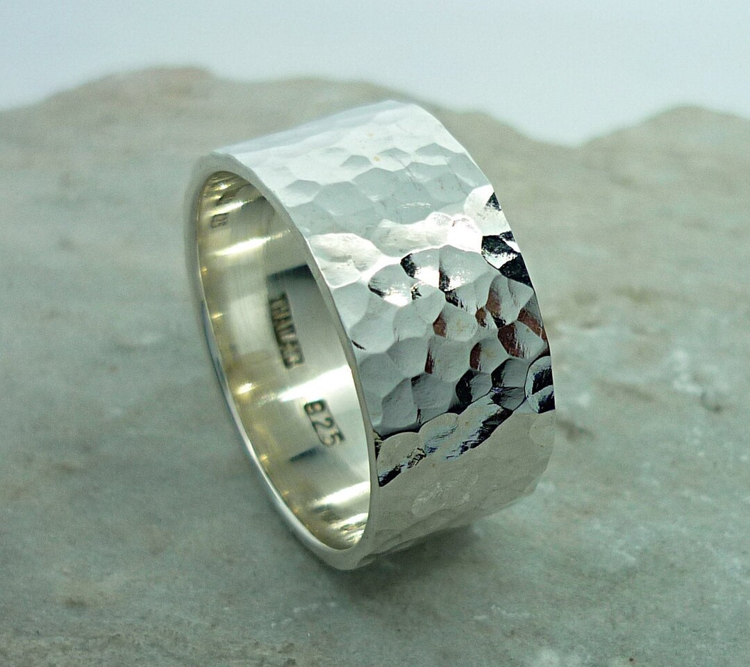Silver Hammered Ring Width 10 Mm 925 Sterling Silver Handmade Jewelry ...