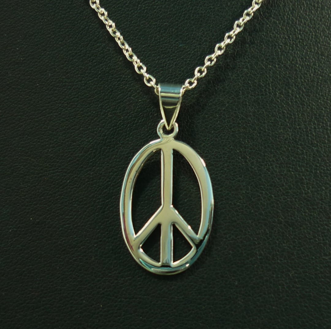 Oval Silver Peace Sign Necklace Pendant 925 Sterling Silver - Etsy
