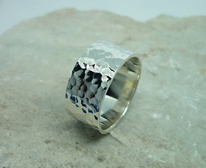 Silver Hammered Ring Width 10 Mm 925 Sterling Silver Handmade Jewelry ...