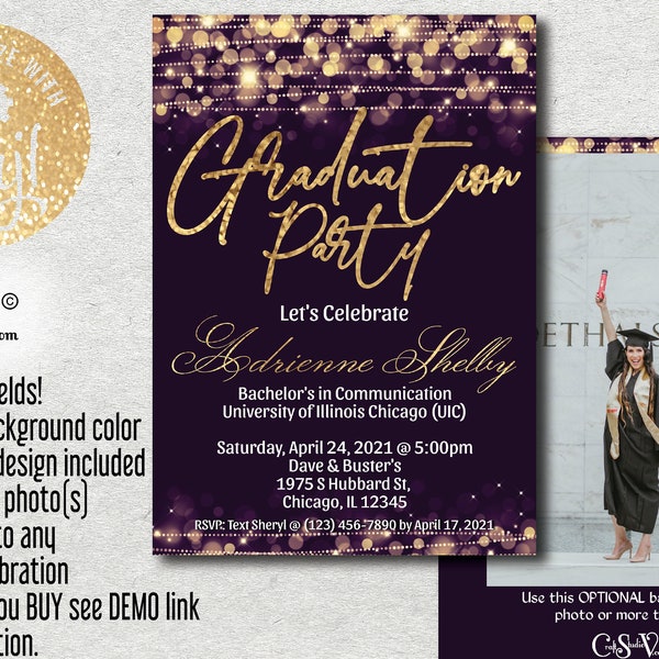 Purple and Black Graduation Invitations - Etsy