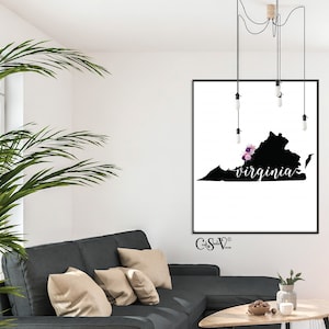 Virginia State Sign Art, Virginia Printable Wall Art Signs Pink Purple ...