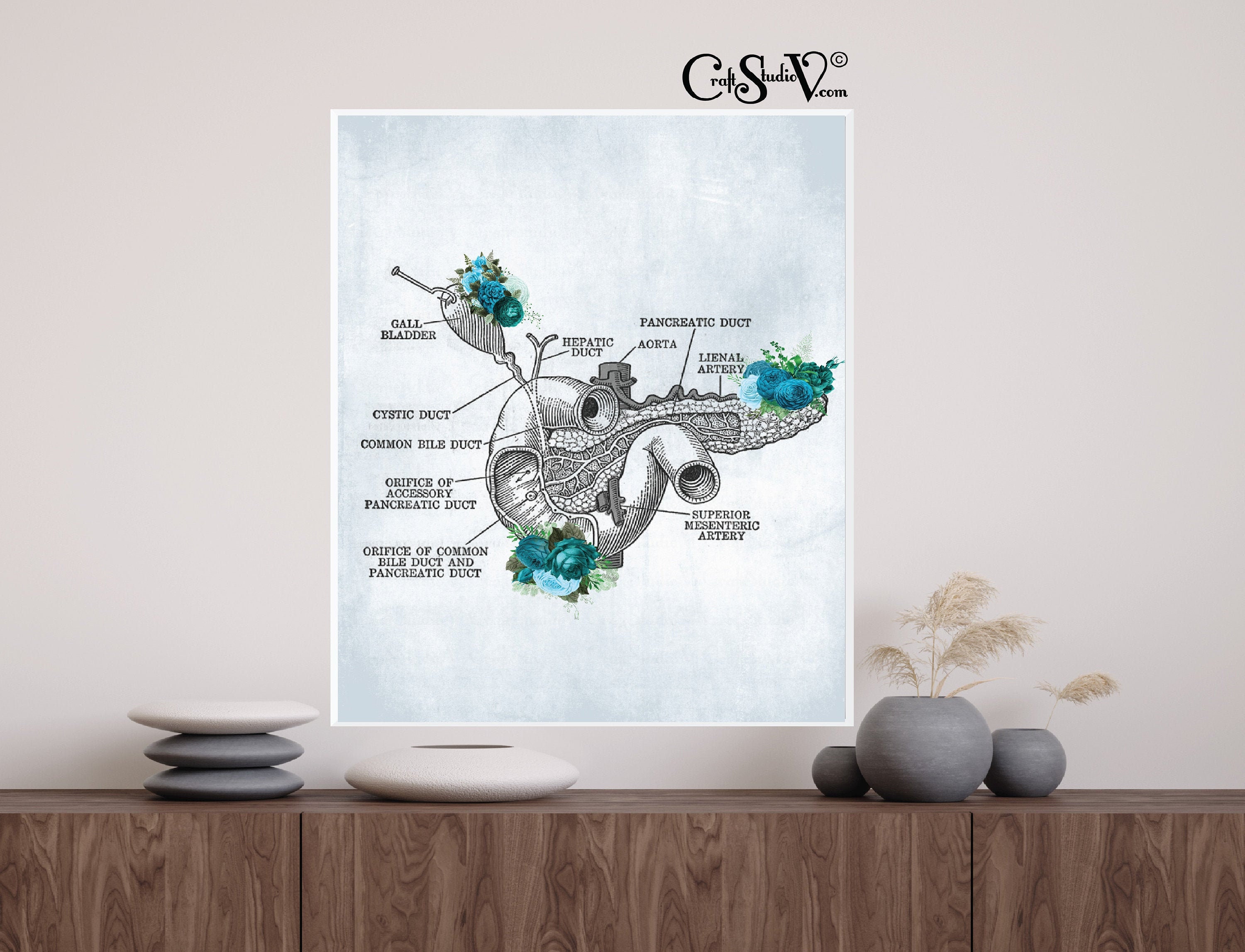 Pancreas Gallbladder Anatomy Art Floral Decor, Pancreatic Cancer ...