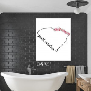South Carolina State Sign Art, Pink South Carolina Printable Wall Art ...