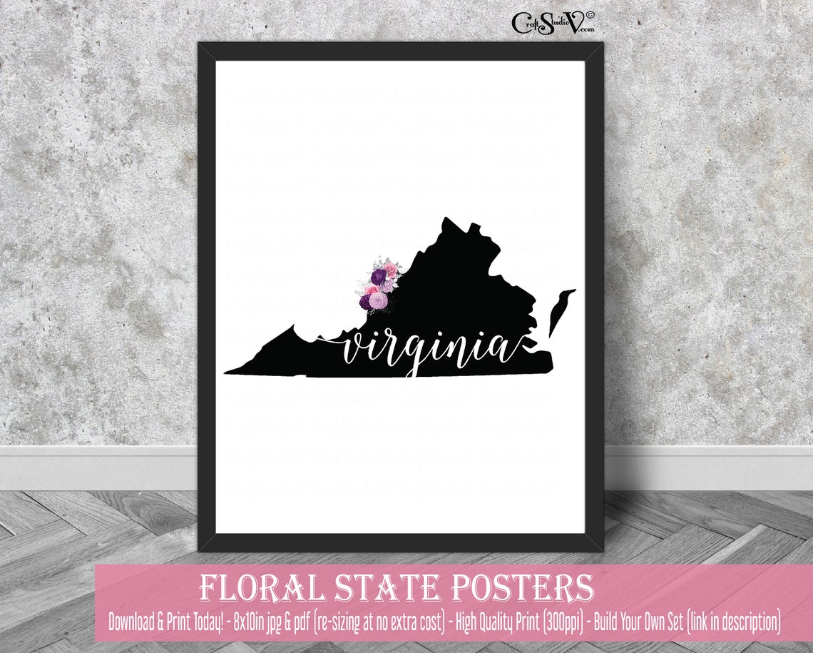 Virginia State Sign Art Virginia Printable Wall Art Signs - Etsy