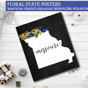 Missouri State Printable Wall Art Signs, State of MO Poster Print, Blue ...