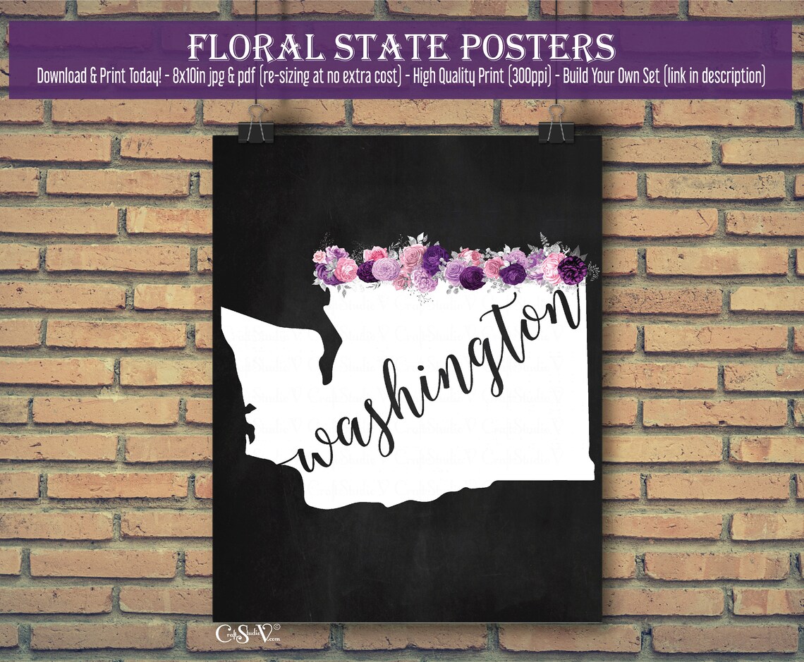 Washington State Sign Art Washington Printable Wall Art Signs - Etsy
