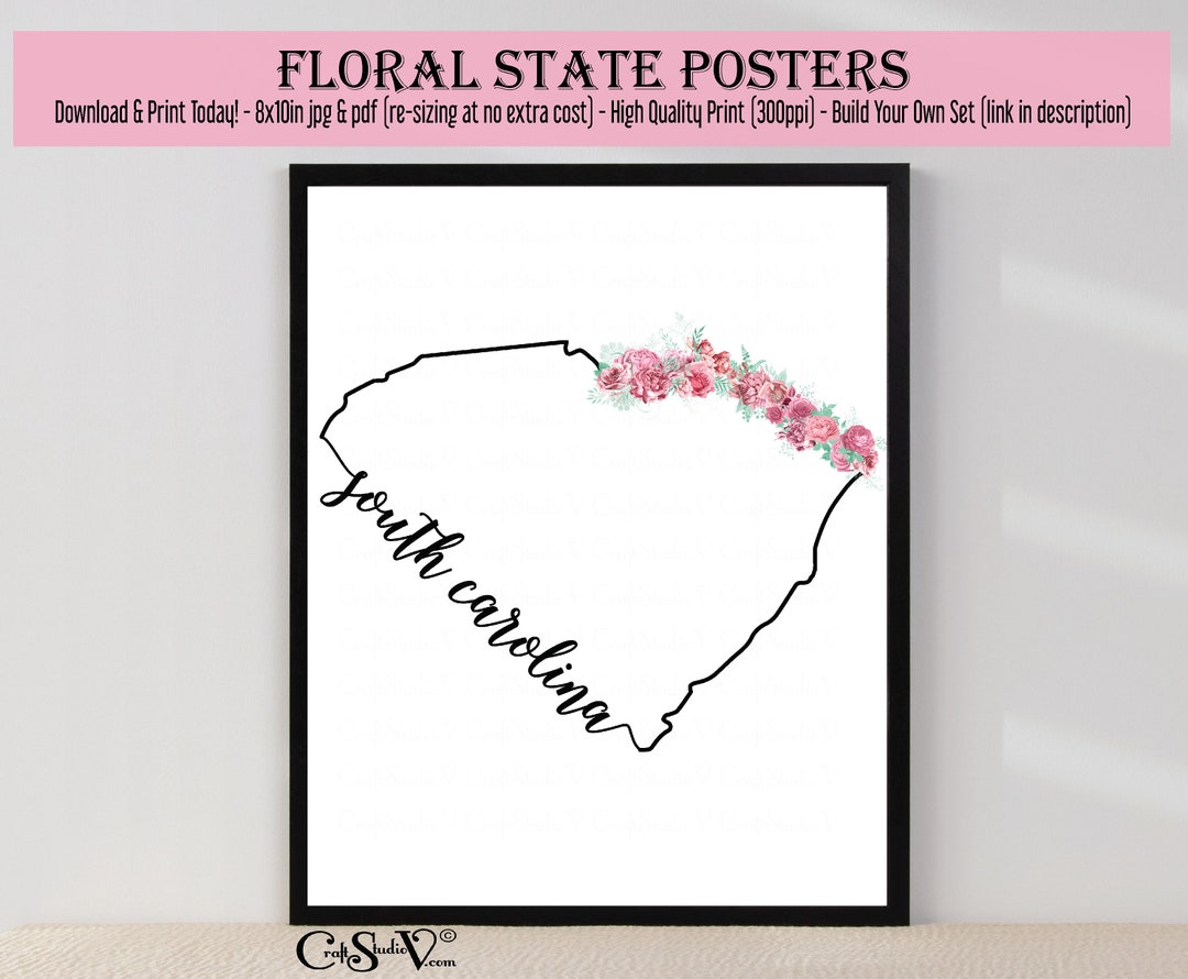 South Carolina State Sign Art, Pink South Carolina Printable Wall Art ...